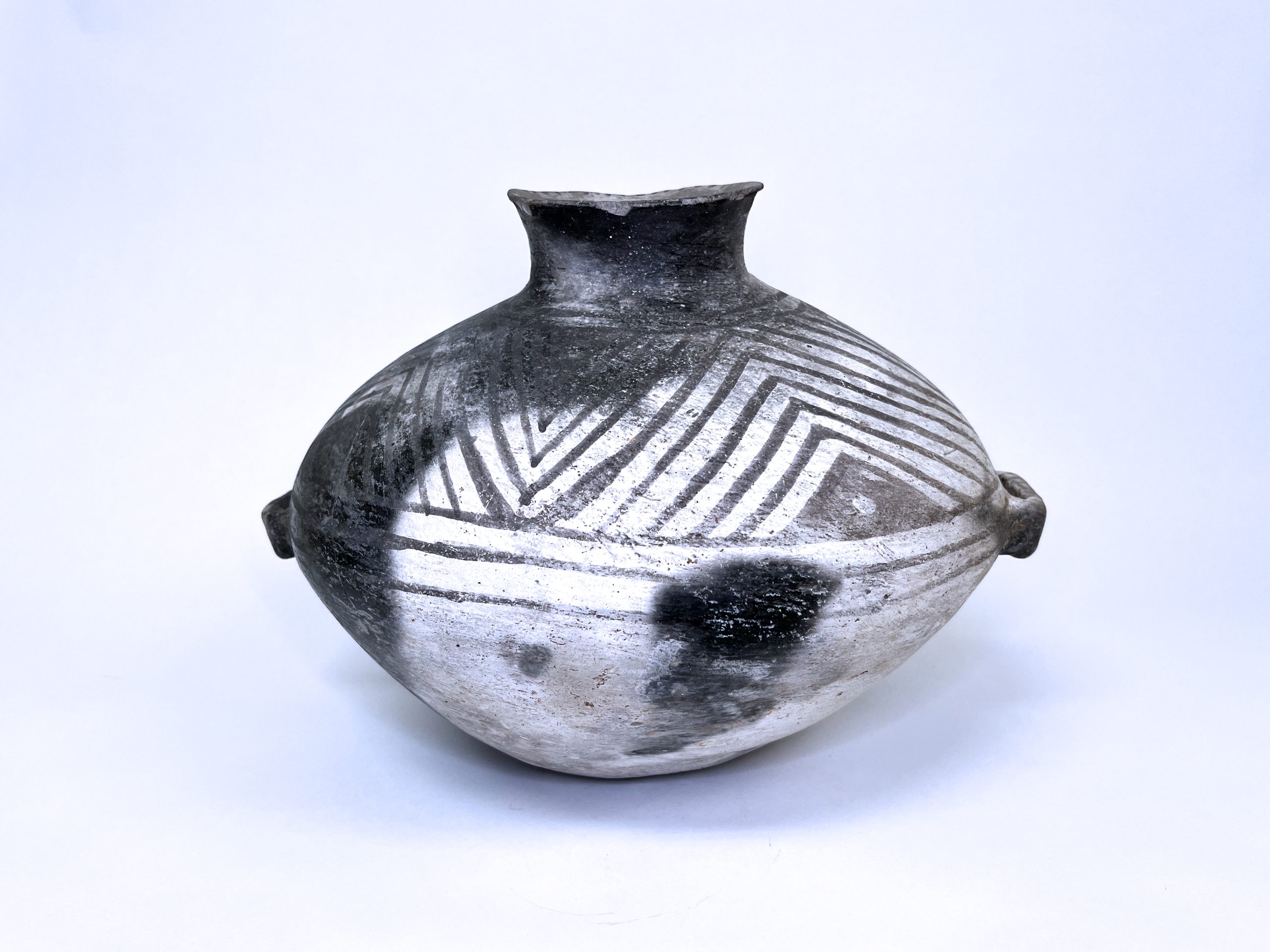 Mesa Verde Black-on-White Pottery Olla with Handles - Webster Collection
